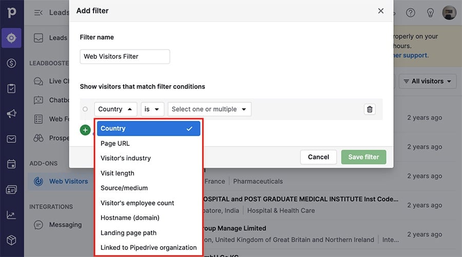 Web Visitors - Knowledge Base | Pipedrive